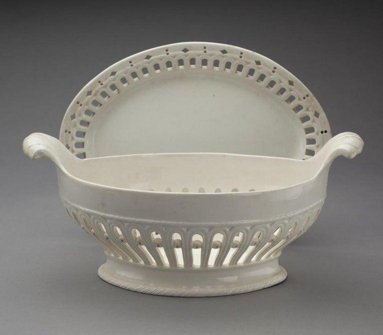 English Creamware Pottery Fruit Baskets and Stands, circa 1800 at 1stDibs