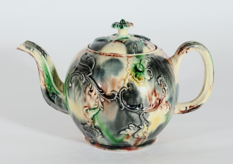 English Creamware Whieldon-Type Teapot and Cover For Sale at 1stDibs