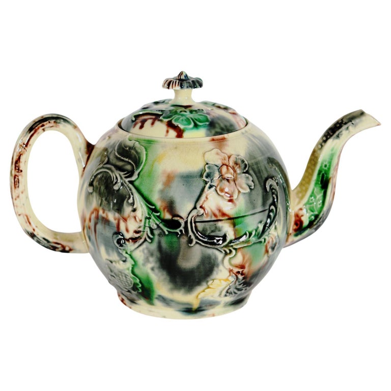 English Creamware Whieldon-Type Teapot and Cover For Sale at 1stDibs