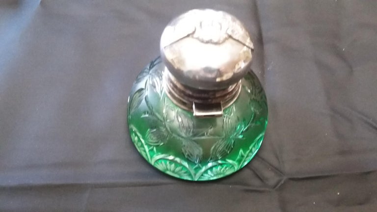English Crystal Inkwell with Sterling Silver Top For Sale at 1stDibs