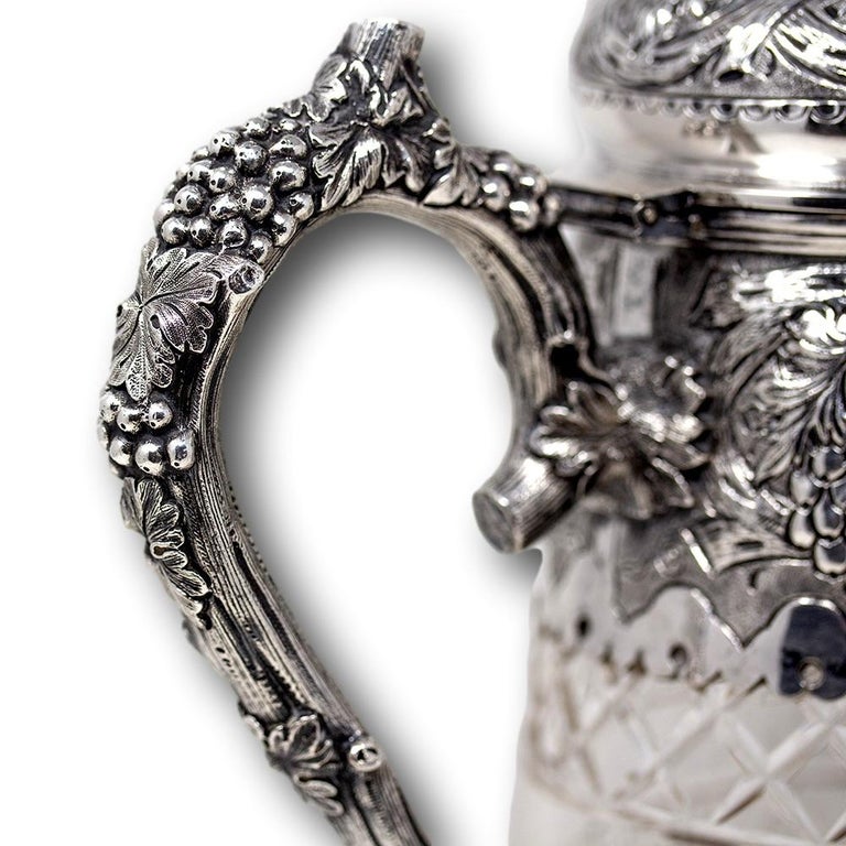 English Crystal and Silver Plate Wine Jug For Sale at 1stDibs