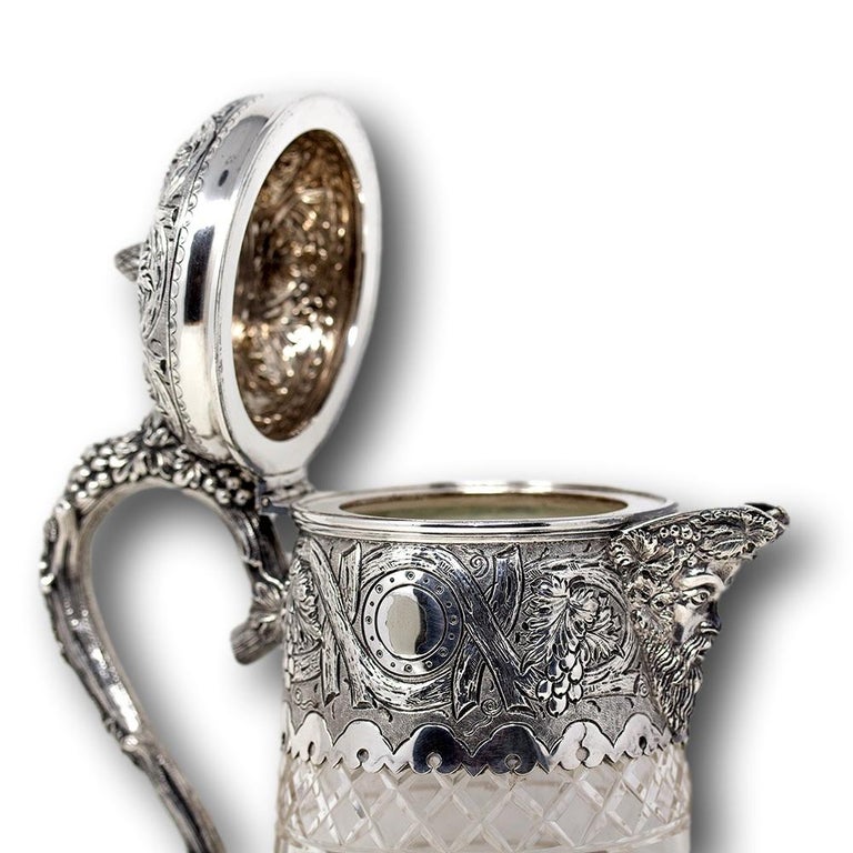 English Crystal and Silver Plate Wine Jug For Sale at 1stDibs