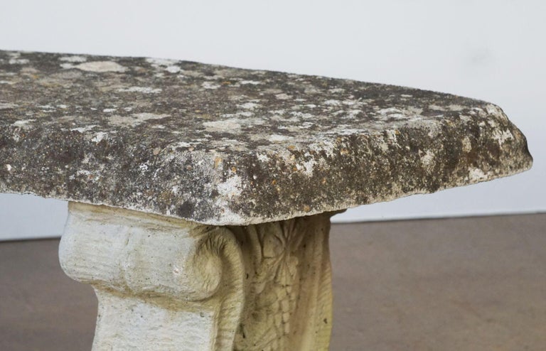 English Curved Garden Stone Bench or Seat with Scroll Base For Sale at ...