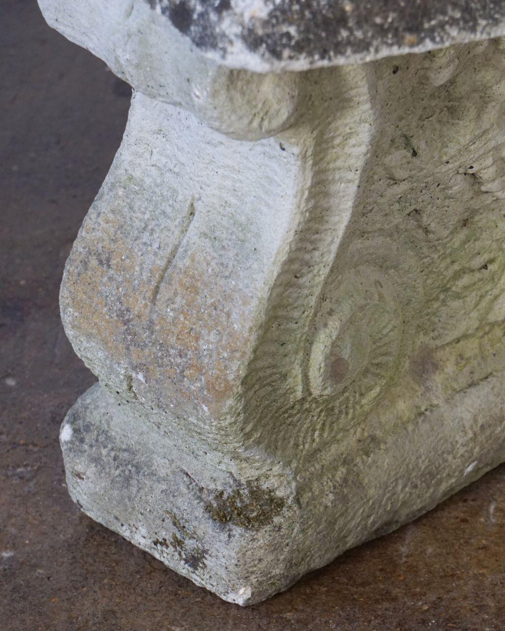 English Curved Garden Stone Bench or Seat with Scroll Base For Sale at ...