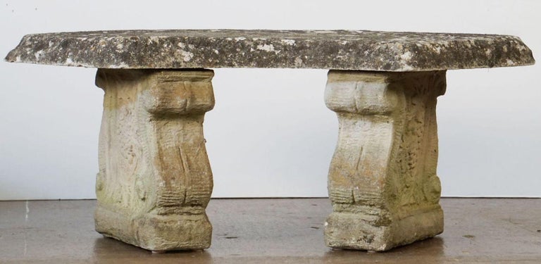 English Curved Garden Stone Bench or Seat with Scroll Base For Sale at ...