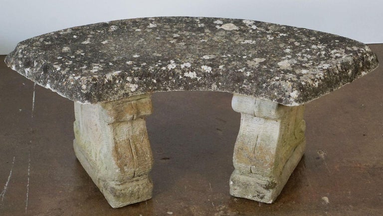 English Curved Garden Stone Bench or Seat with Scroll Base For Sale at ...