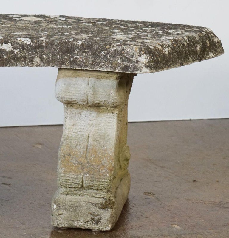 English Curved Garden Stone Bench or Seat with Scroll Base For Sale at ...