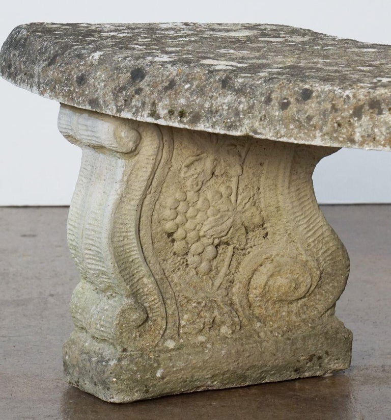 English Curved Garden Stone Bench or Seat with Scroll Base For Sale at ...