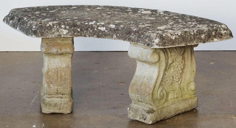 English Curved Garden Stone Bench or Seat with Scroll Base For Sale at ...