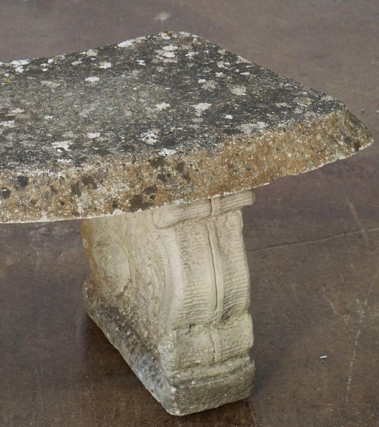 English Curved Garden Stone Bench or Seat with Scroll Base For Sale at ...