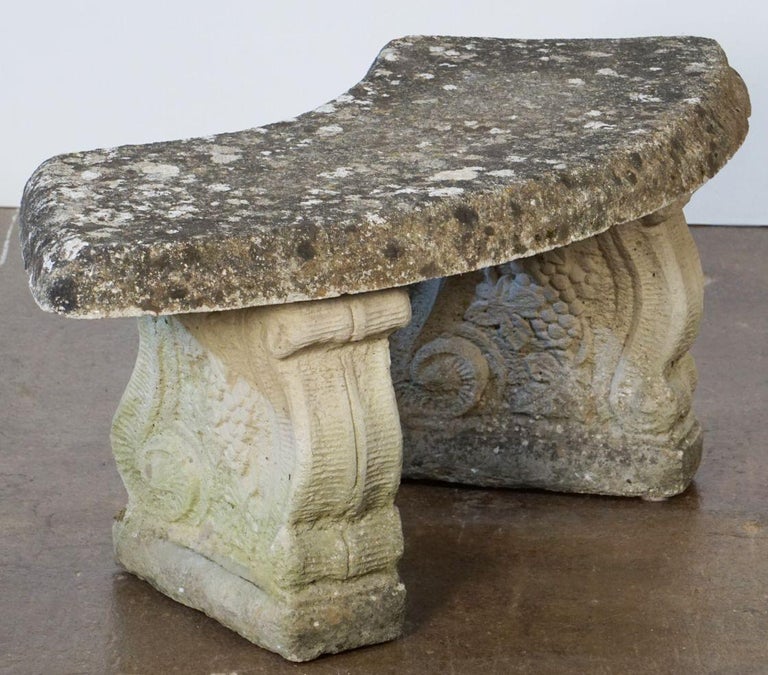 English Curved Garden Stone Bench or Seat with Scroll Base For Sale at ...