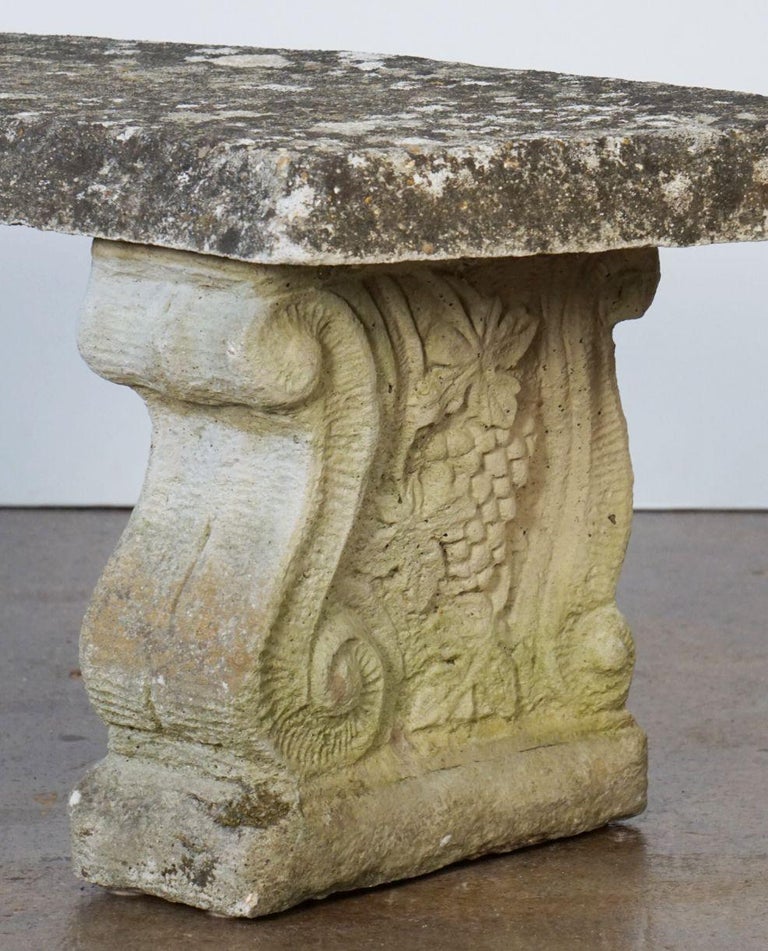 English Curved Garden Stone Bench or Seat with Scroll Base For Sale at ...