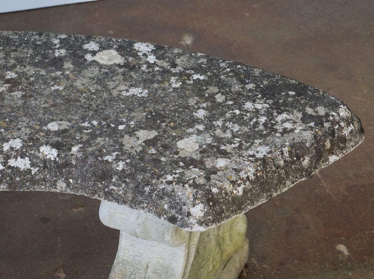 English Curved Garden Stone Bench or Seat with Scroll Base For Sale at ...