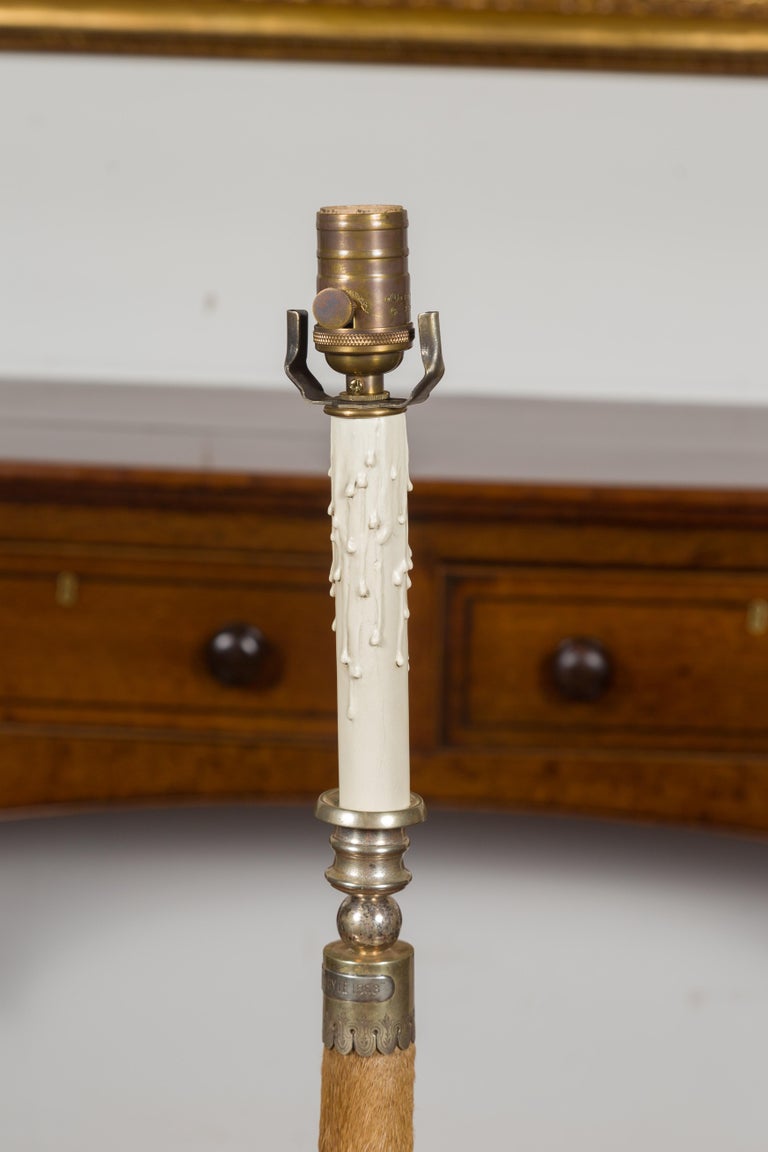 English Deer Leg Wired Table Lamp Dated 1908, Mounted on a Circular ...