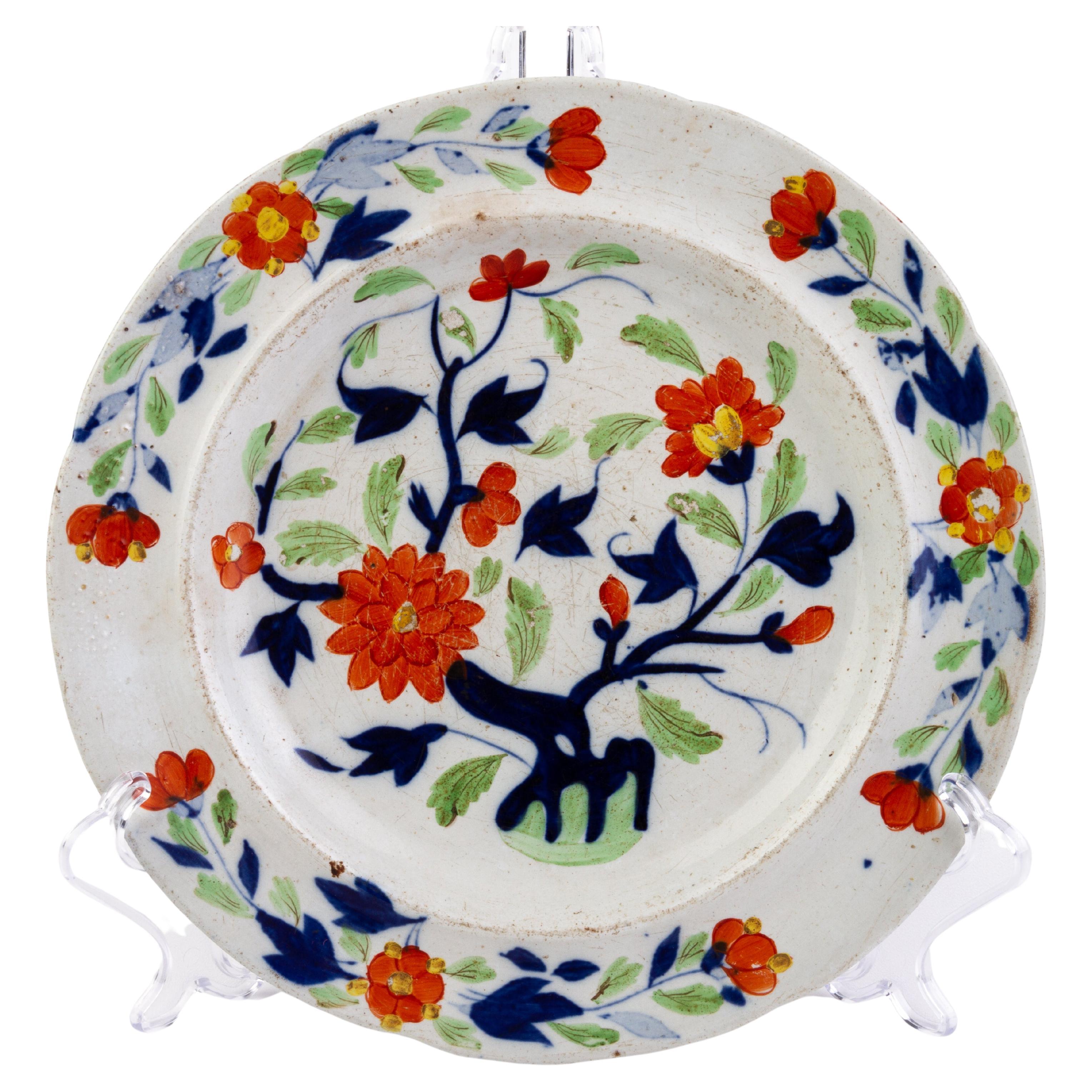 English Delftware Polychrome Chinese Flowers Plate 18th Century For ...