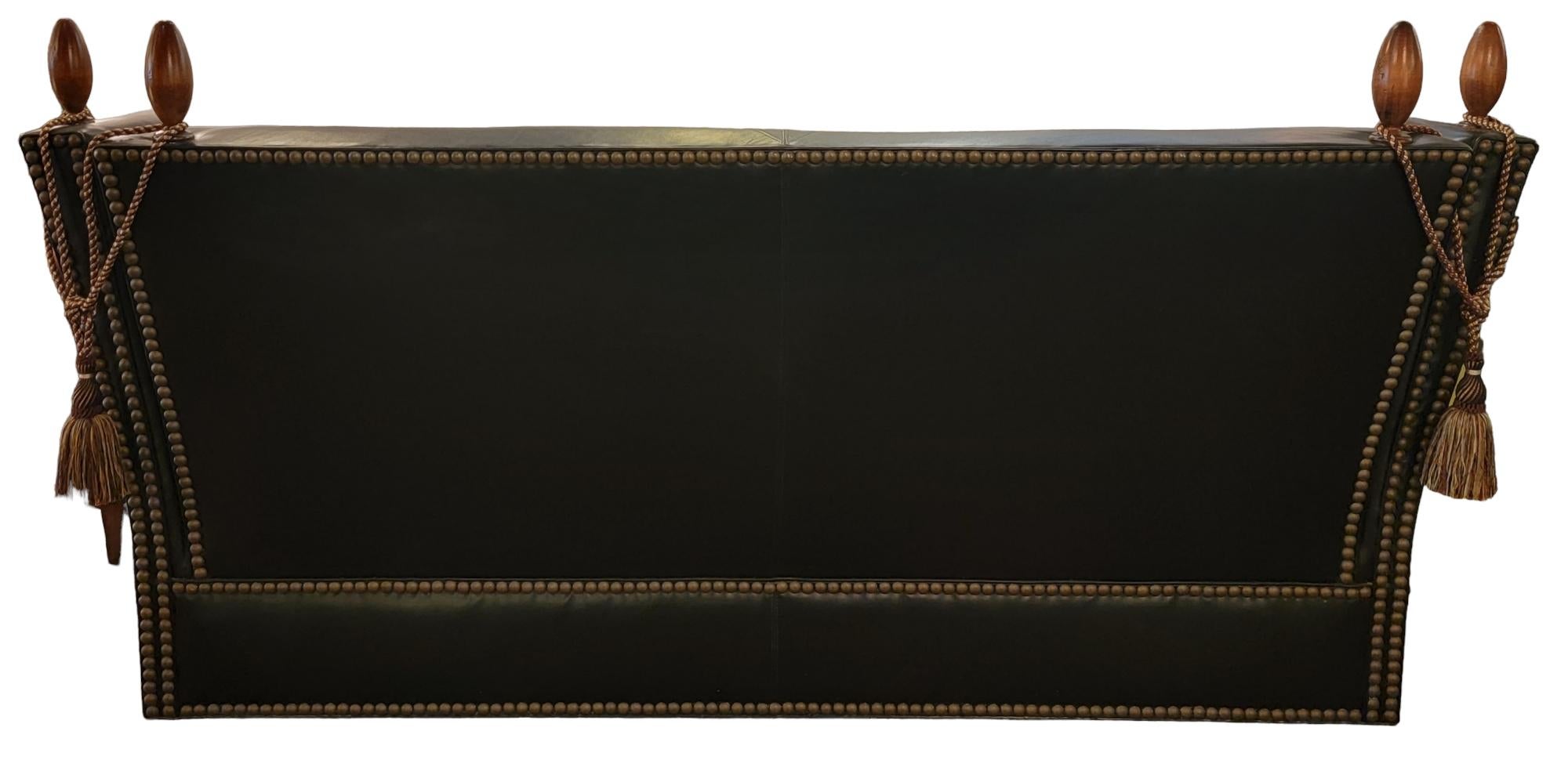 English Drop Arm Leather and Mohair Cushion Sofa with Brass Studs For ...