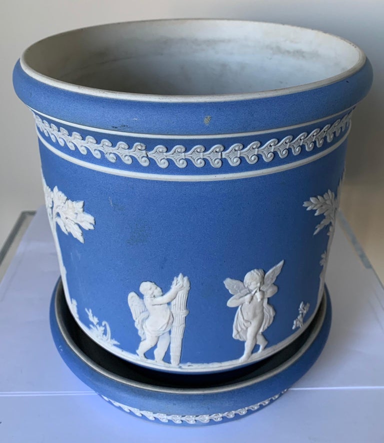 English Dudson Jasperware Blue and White Two-Piece Pot at 1stDibs