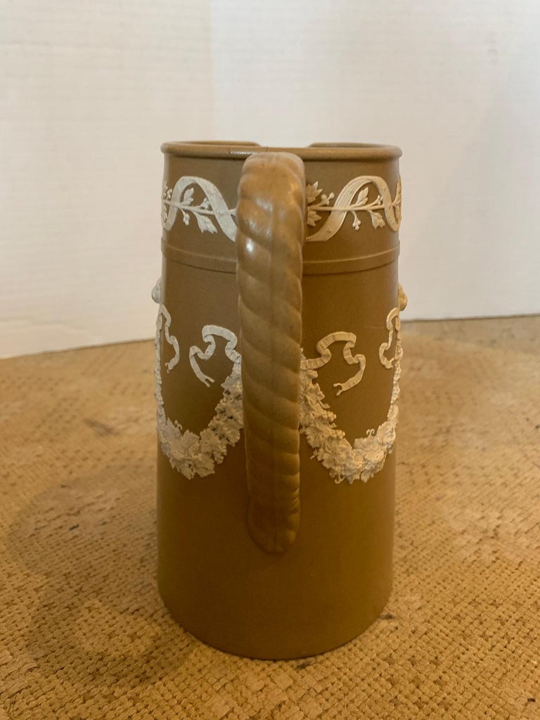 English Dudson Paxton Brown and White Jasperware Sprigged Jug / Pitcher ...