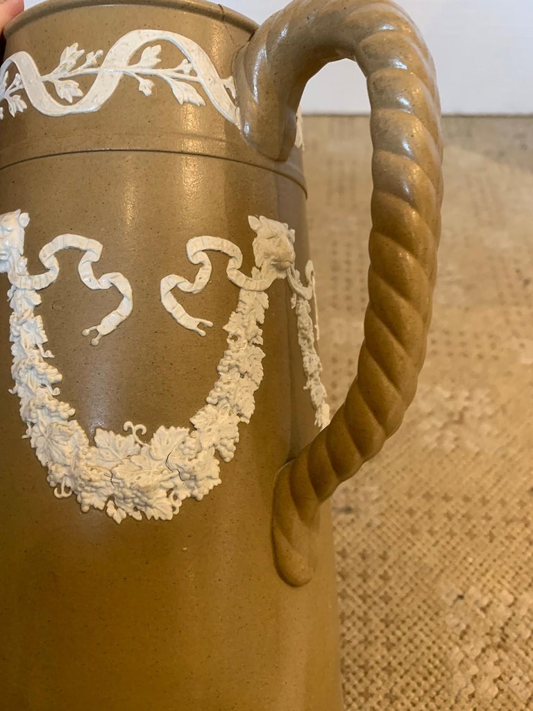 English Dudson Paxton Brown and White Jasperware Sprigged Jug / Pitcher ...