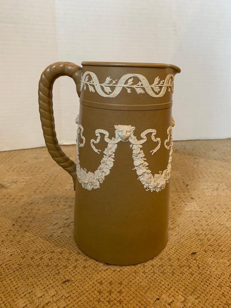 English Dudson Paxton Brown and White Jasperware Sprigged Jug / Pitcher ...