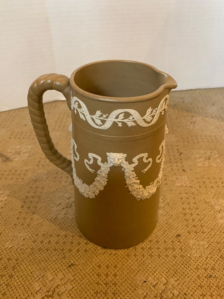 English Dudson Paxton Brown and White Jasperware Sprigged Jug / Pitcher ...