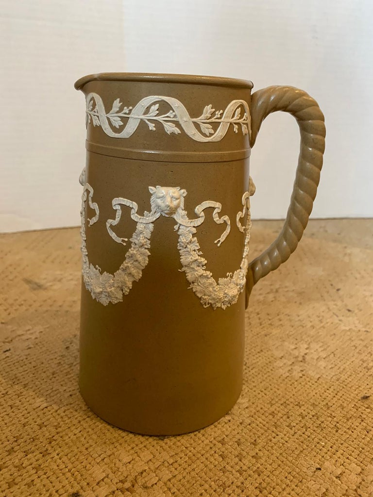 English Dudson Paxton Brown and White Jasperware Sprigged Jug / Pitcher ...