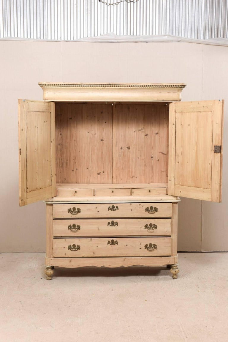 English Early 20th C. Bleached Wood Tall Storage Cabinet w/ 3 Graduated ...