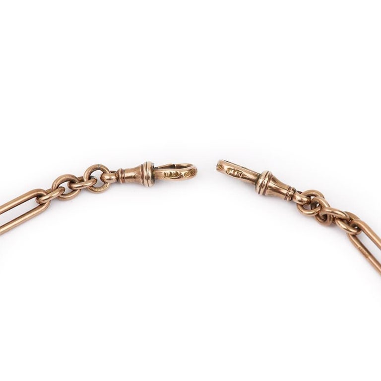 English Edwardian 9 Karat Rose Gold Trombone Link Albert Watch Chain ...