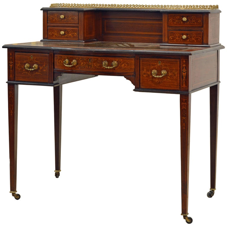 English Edwardian Carlton House Style Inlaid Writing Desk, Good Detail ...