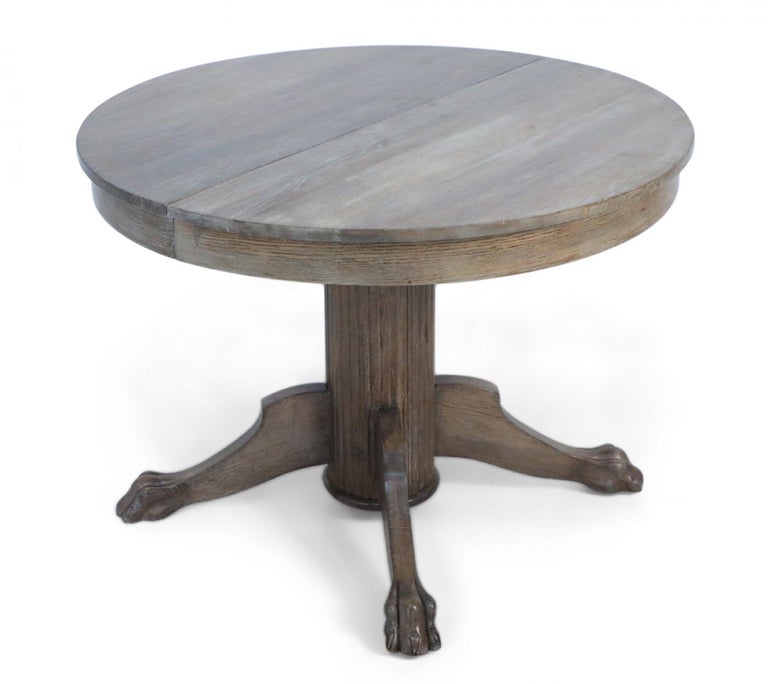 English Edwardian Cerused Oak Circular Claw Foot Center/Dining Table ...