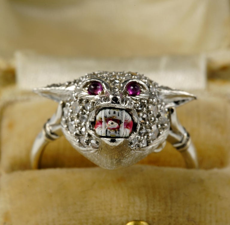 English Edwardian Diamond Ruby Wild Wolf Rare Platinum Ring at 1stDibs ...