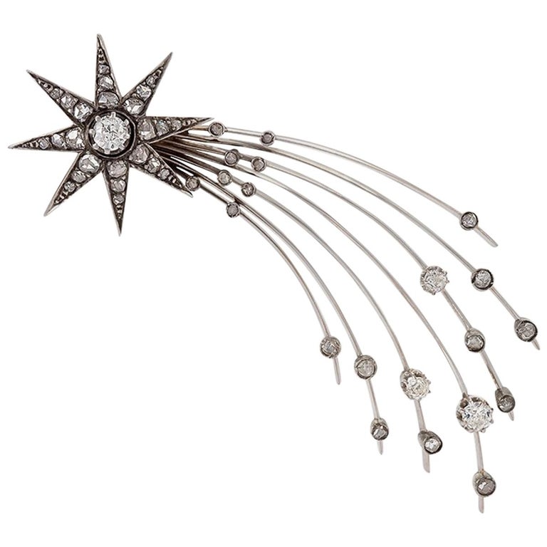 English Edwardian Diamond Silver and Gold "Halley's Comet" Brooch at ...