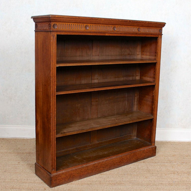 English Edwardian Oak Open Bookcase Carved Library Bookshelves Solid at ...