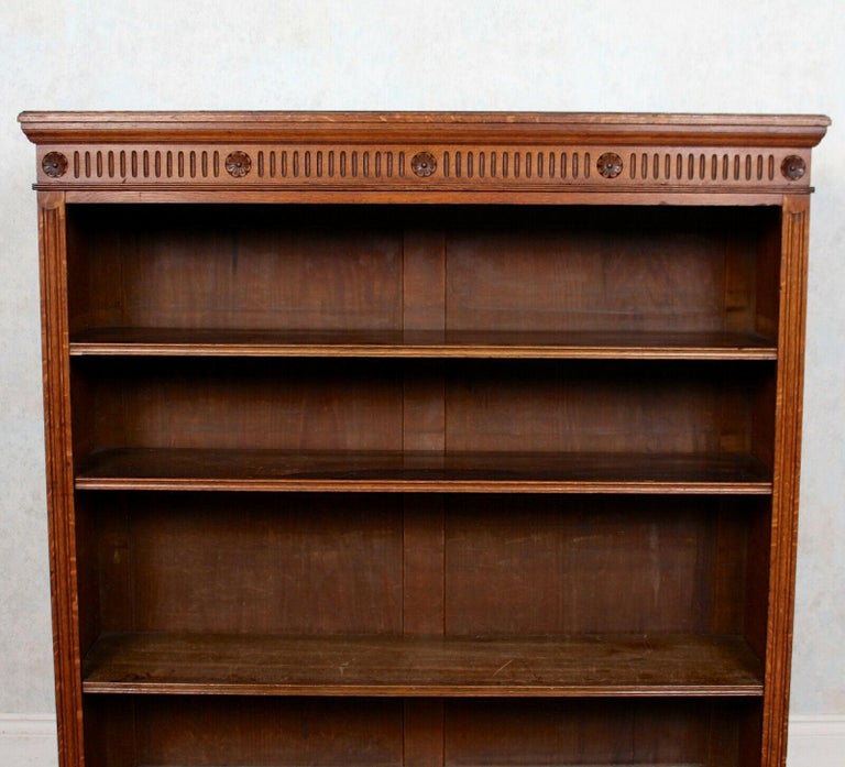 English Edwardian Oak Open Bookcase Carved Library Bookshelves Solid at ...