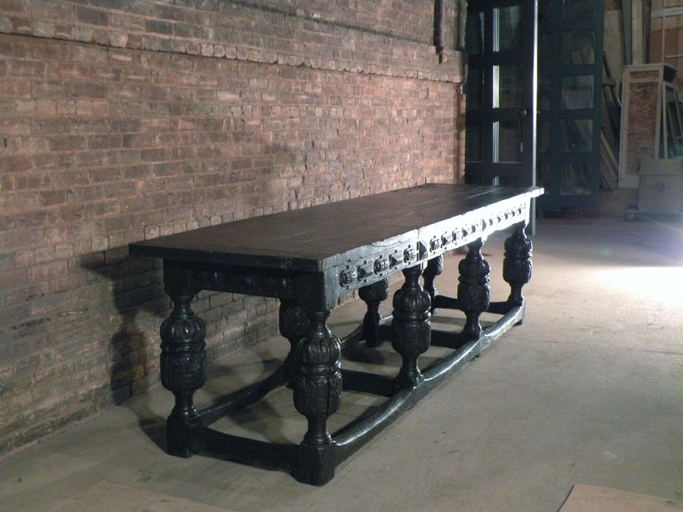 English Elizabethan Oak Long Eight-Melon Dining Table or Console Table ...
