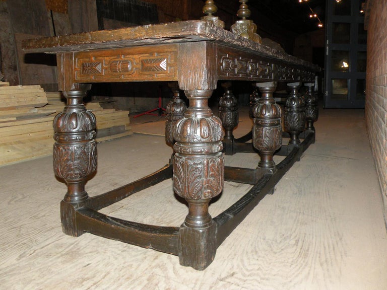English Elizabethan Oak Long Eight-Melon Dining Table or Console Table ...