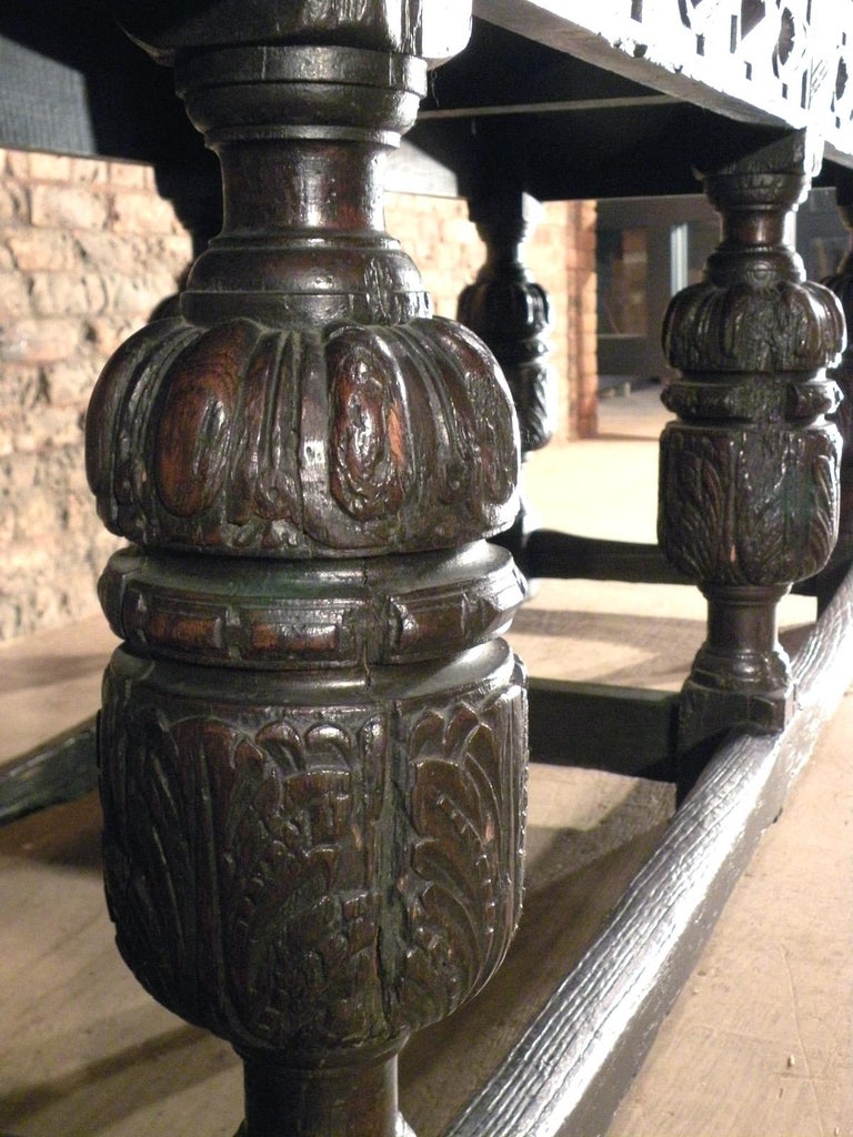 English Elizabethan Oak Long Eight-Melon Dining Table or Console Table ...