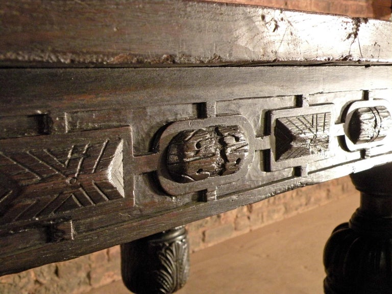 English Elizabethan Oak Long Eight-Melon Dining Table or Console Table ...