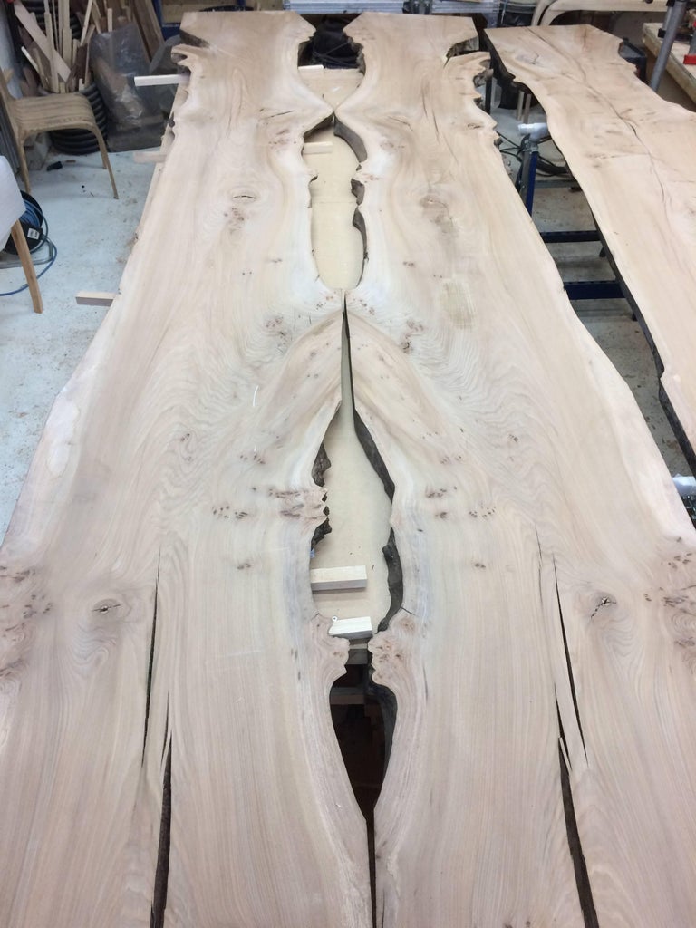 Book-matched Elm Dining Table with Bleached, White Oil. inverted live ...