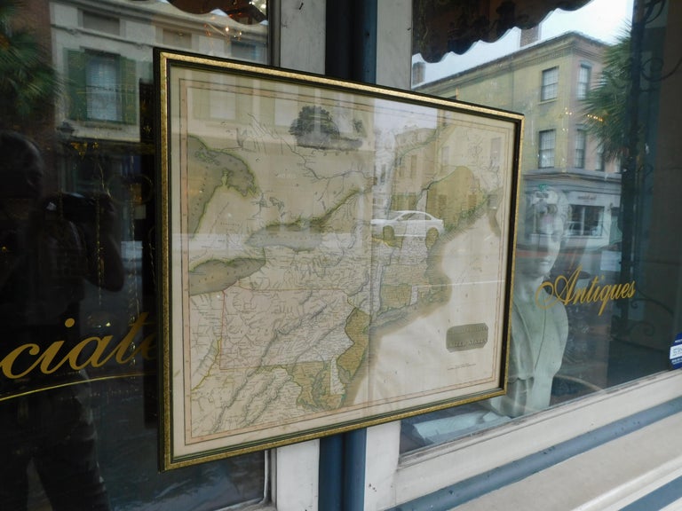 English Engraved Hand Colored Map of the North Eastern United States ...