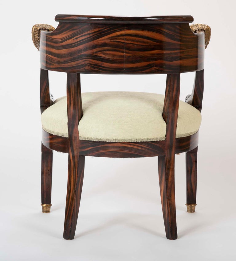 English Faux Calamander Barrel Form Chair with Bronze Lion's Head ...