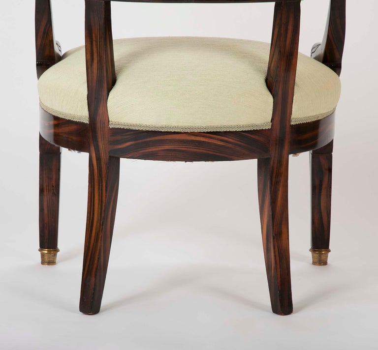 English Faux Calamander Barrel Form Chair with Bronze Lion's Head ...