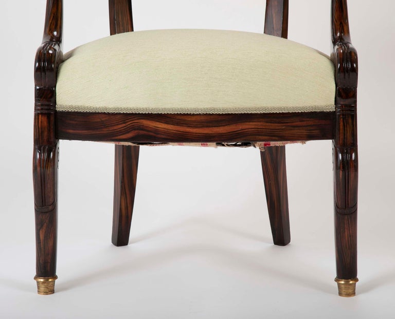 English Faux Calamander Barrel Form Chair with Bronze Lion's Head ...