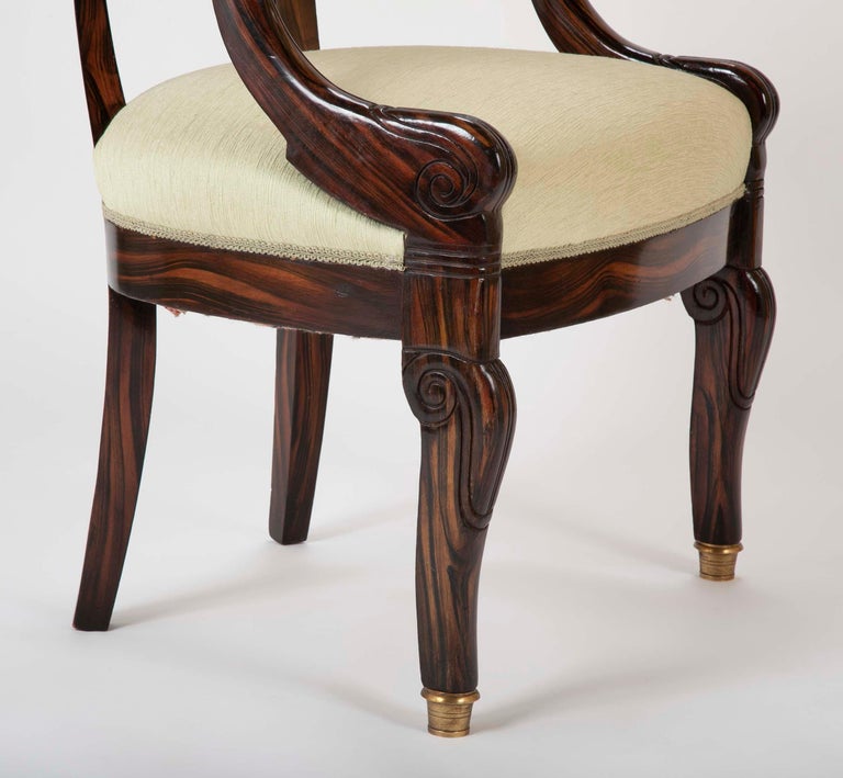 English Faux Calamander Barrel Form Chair with Bronze Lion's Head ...