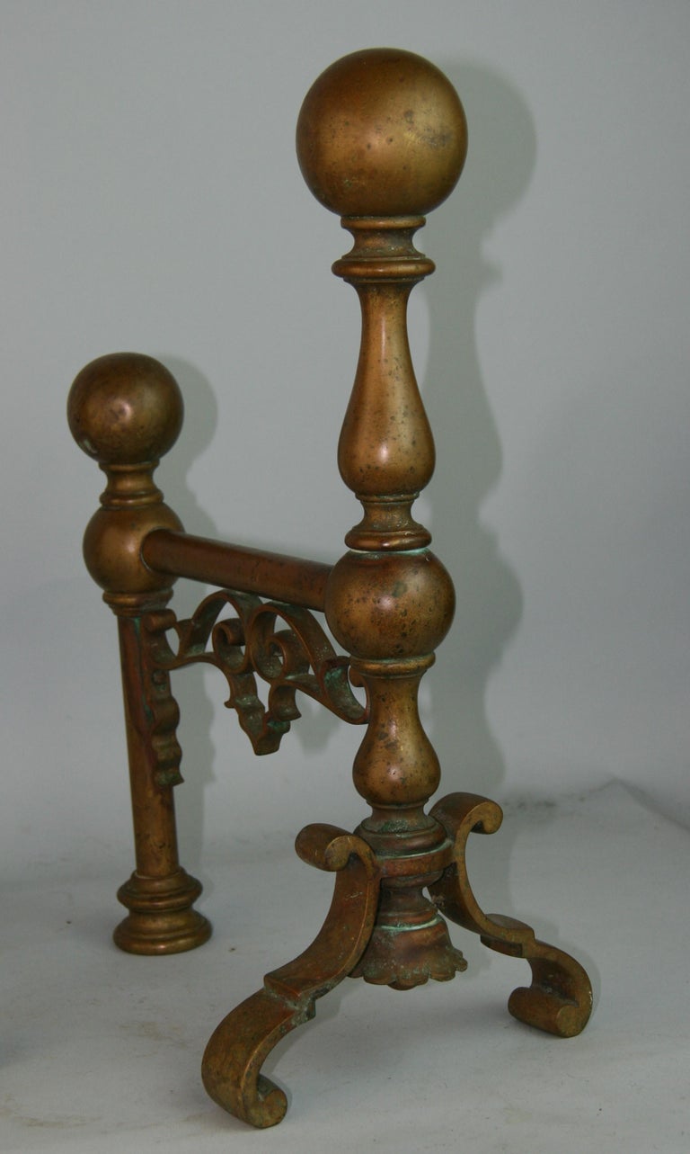 English Firedog /Tool Rests Solid Brass, 1890's For Sale at 1stDibs