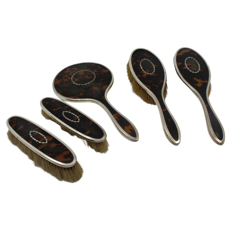 English Five Piece Silver and Tortoiseshell Vanity Brush Set, 1923 For ...