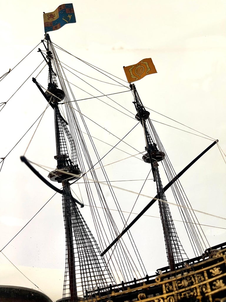 English Galleon Ship Model in a Glass Case For Sale at 1stDibs