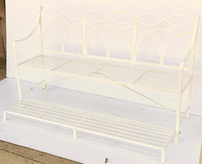 English Garden Bench or Seat with Fold-Down Foot Step of Painted Iron ...
