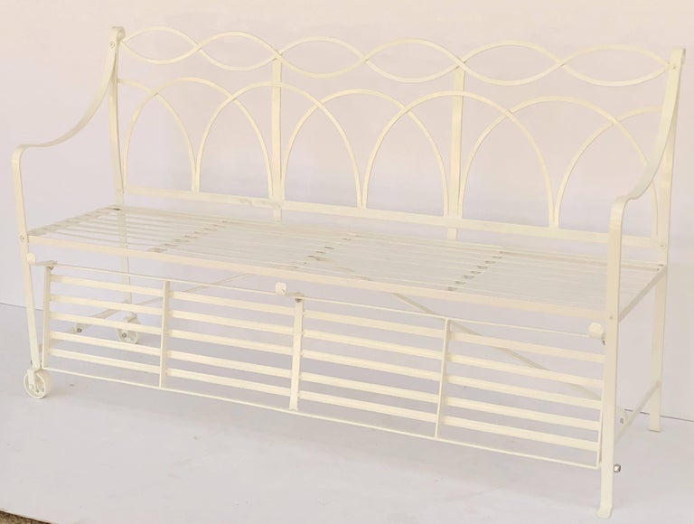 English Garden Bench or Seat with Fold-Down Foot Step of Painted Iron ...