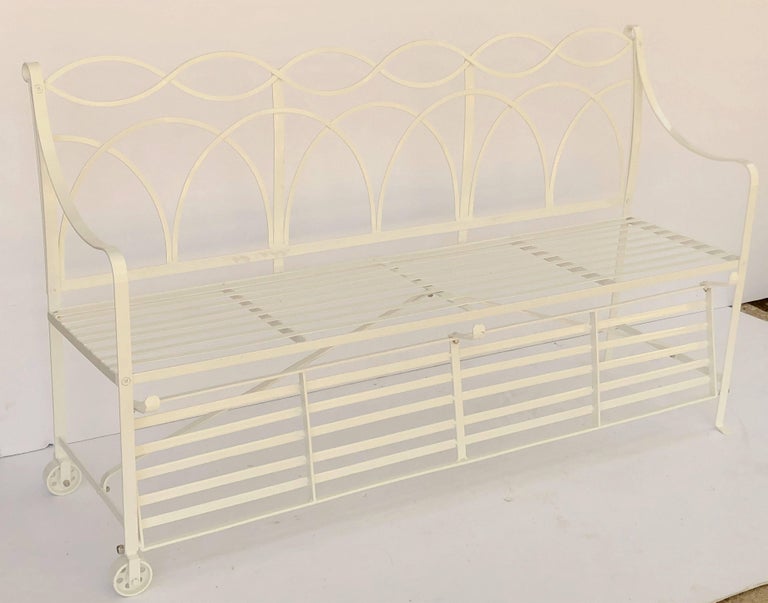 English Garden Bench or Seat with Fold-Down Foot Step of Painted Iron ...